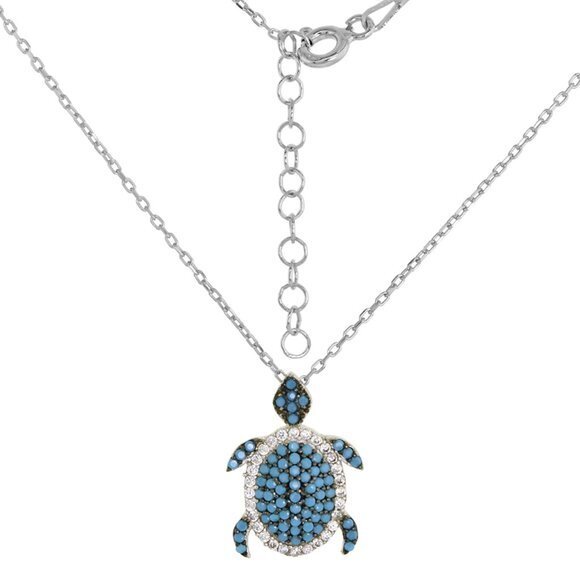 Jewelry | Sterling Silver Blue Sapphire Nano Cz Sea Turtle Necklace For ...